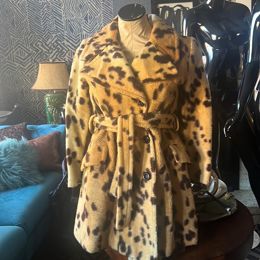 Vintage Belted Double Breasted Leopard Print Coat. Xs… - Gem